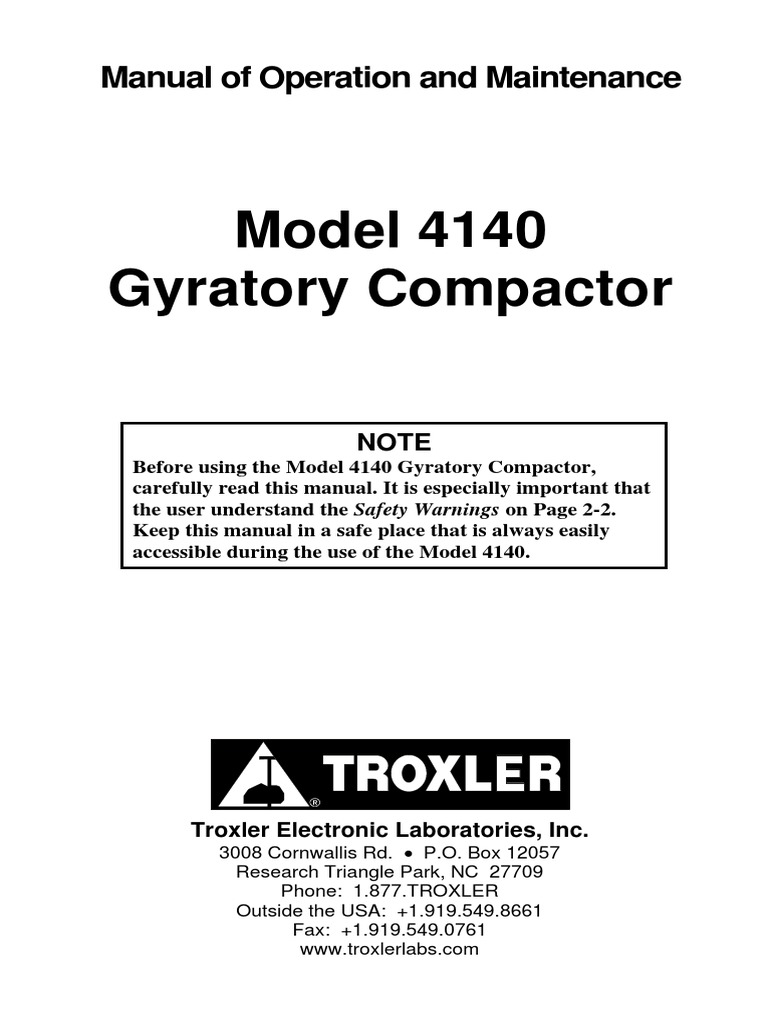 Troxler - Manual of Operation and Maintenance - Model 4140 Gyratory ...