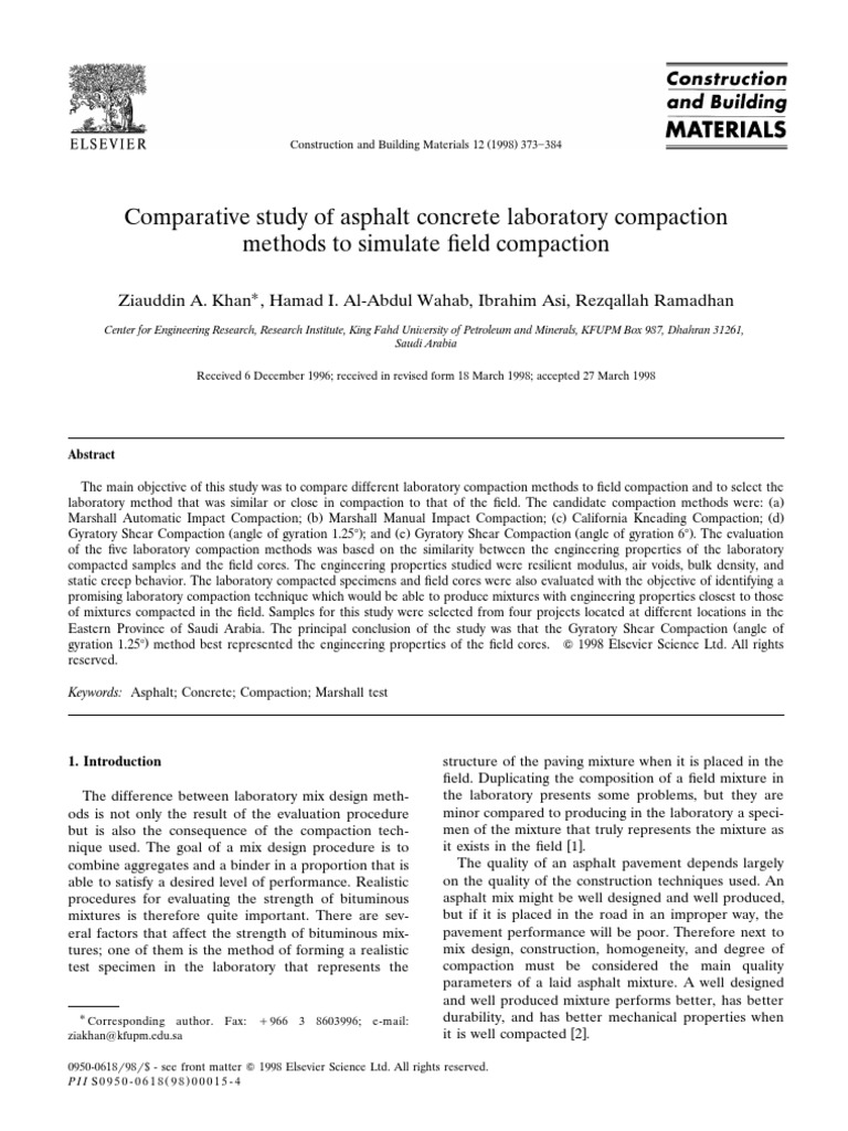Laboratory Compaction Methods for Asphalt Concrete | PDF | Road Surface ...