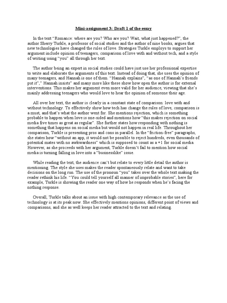 Mini-Assignment 3: Draft 1 of The Essay | PDF | Expert | Communication