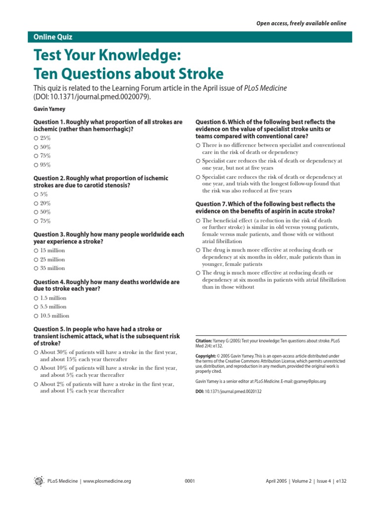 Test Your Knowledge: Ten Questions About Stroke | PDF | Stroke | Statin