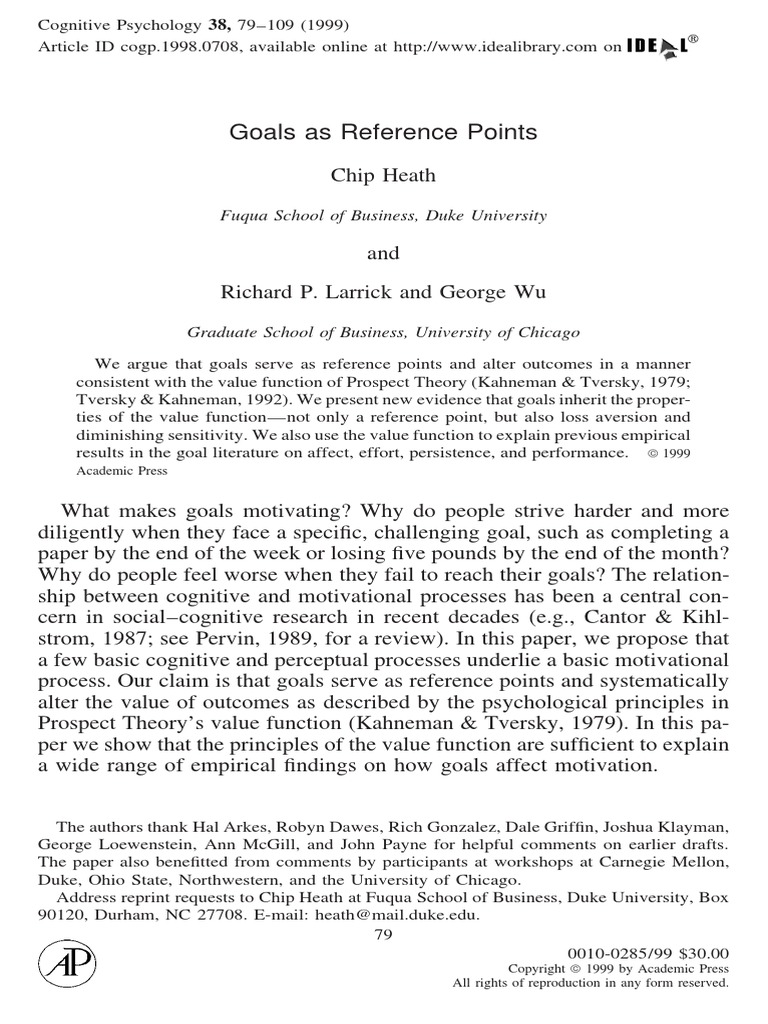 Goals As Reference Points | PDF | Goal Setting | Goal