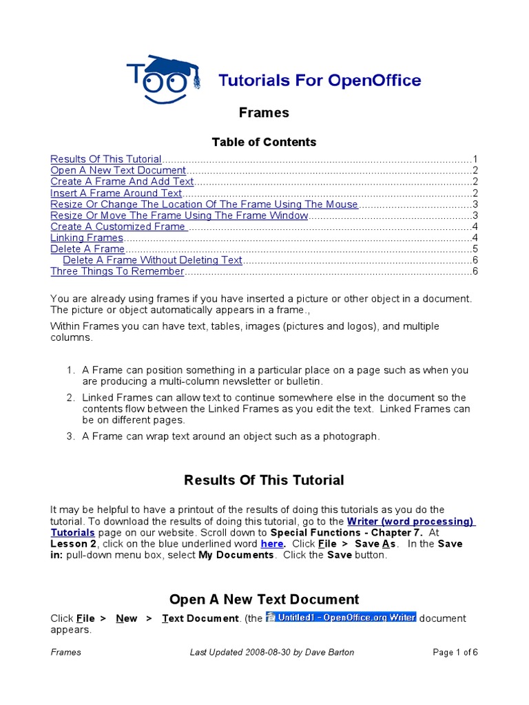 Frames: Writer (Word Processing) Tutorials | PDF | Dialog Box | Icon (Computing)