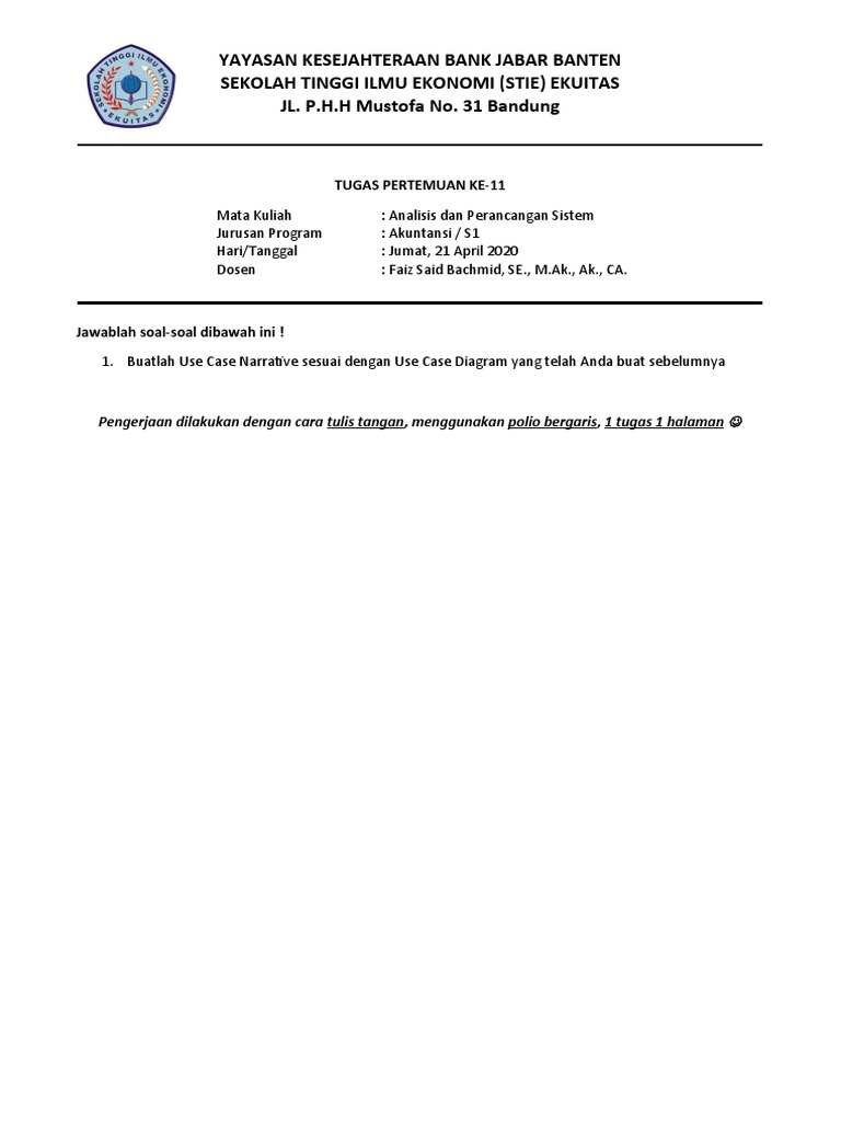 Tugas Pertemuan 11 Use Case Narrative | PDF