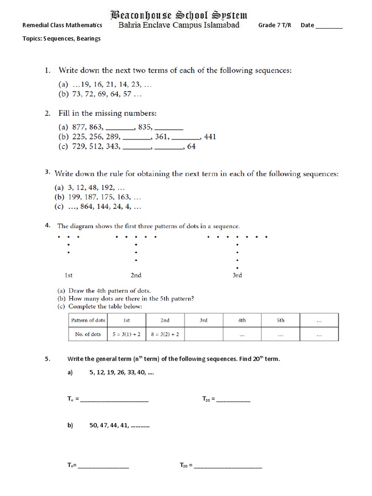 Remedial Class Mathematics Grade 7 | PDF