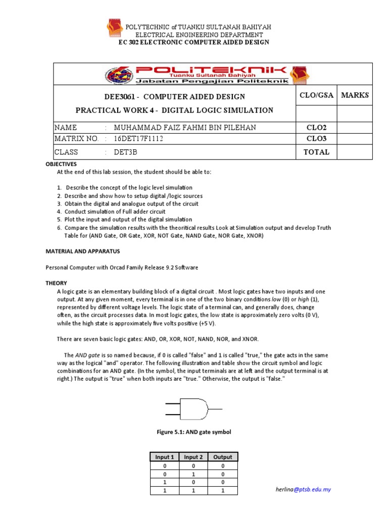 LAB 5-DIGITAL LOGIC SIMULATION (1112) FFF | PDF | Logic Gate | Digital Electronics