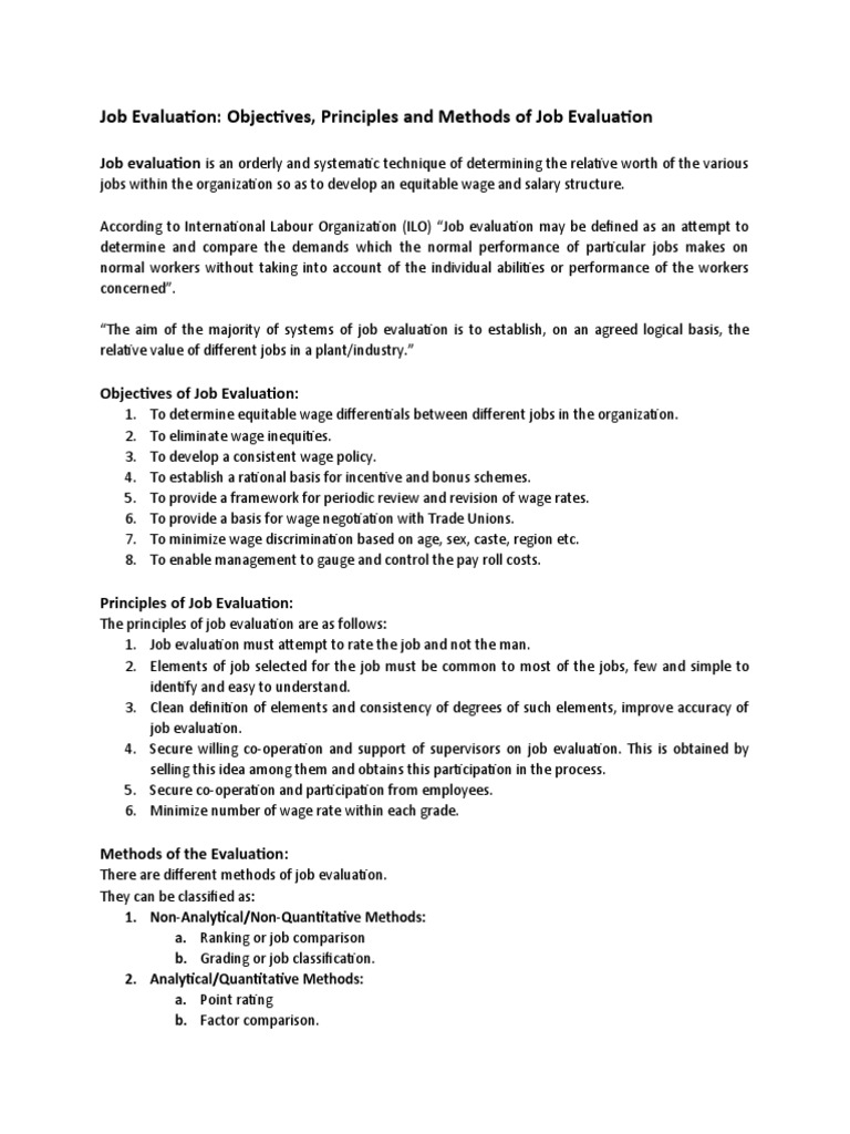 Job Evaluation: Objectives, Principles and Methods of Job Evaluation ...