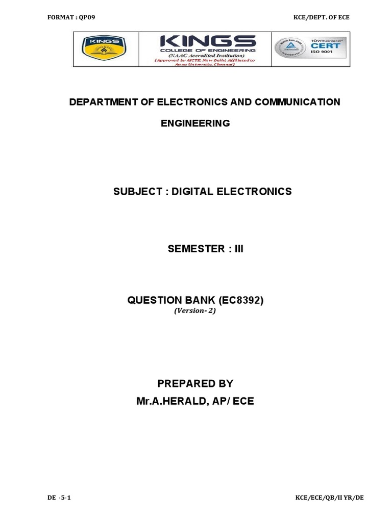 Digital Electronics Question Bank | PDF | Digital Electronics | Logic Gate