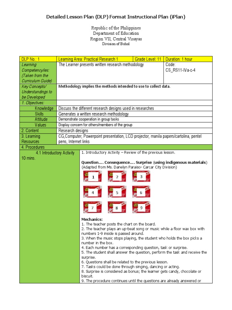 Detailed Lesson Plan (Dlp) Format Instructional Plan (Iplan ...