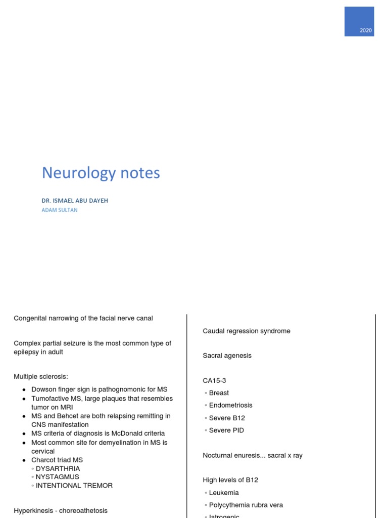 Neurology notes from 2020 cover key concepts | PDF | Migraine | Epilepsy