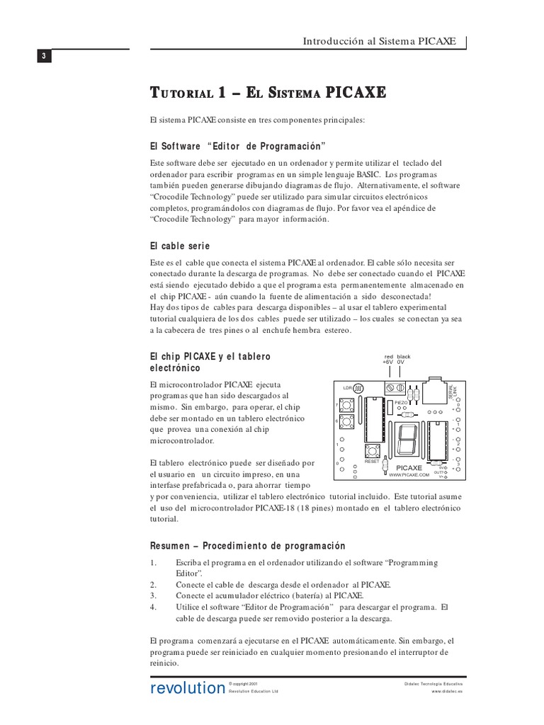 Tutorial Sistema Picaxe | PDF | Almacenamiento de datos de la computadora | Microcontrolador