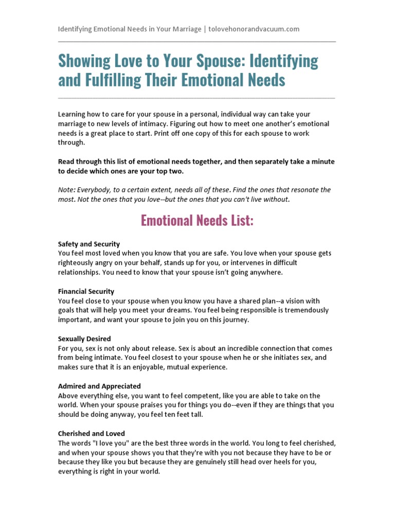 How to Identify and Meet Your Spouse's Emotional Needs | PDF | Marriage ...