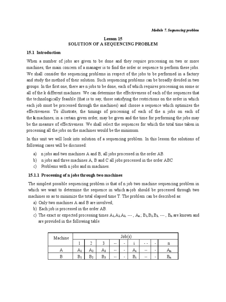 Lesson 15 Solution of A Sequencing Problem | PDF | Mathematical ...