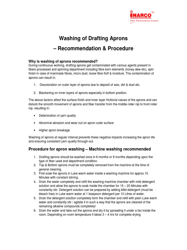 Washing Procedure for Drafting Aprons | PDF