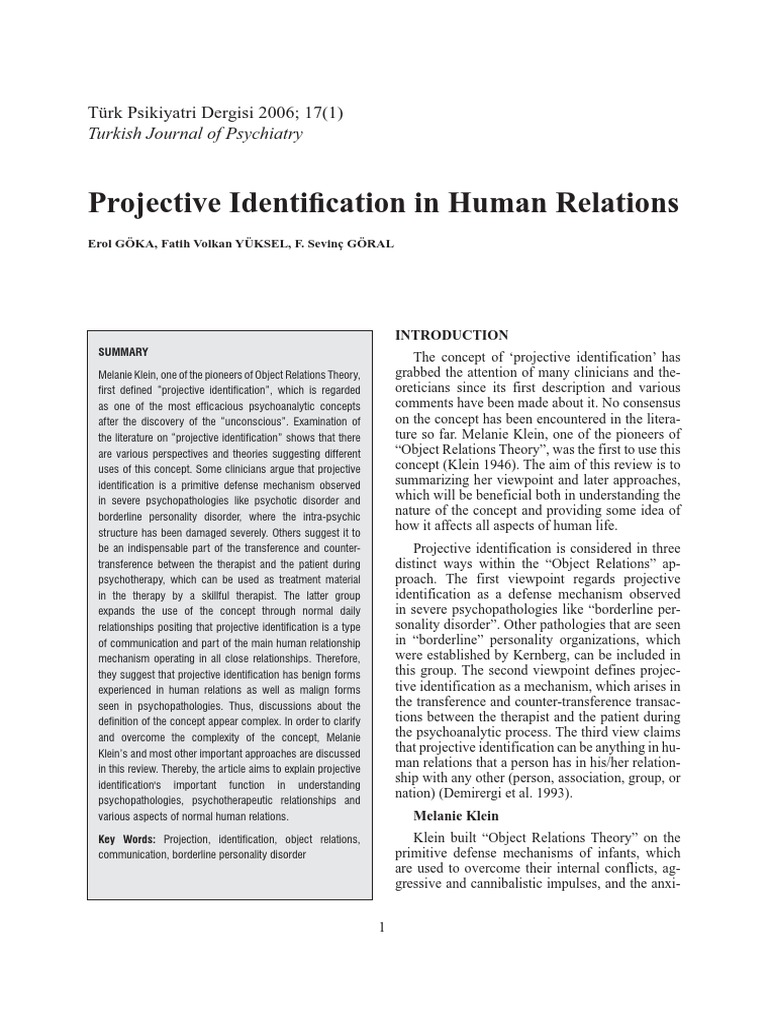 Projective Identification PDF | PDF | Object Relations Theory ...