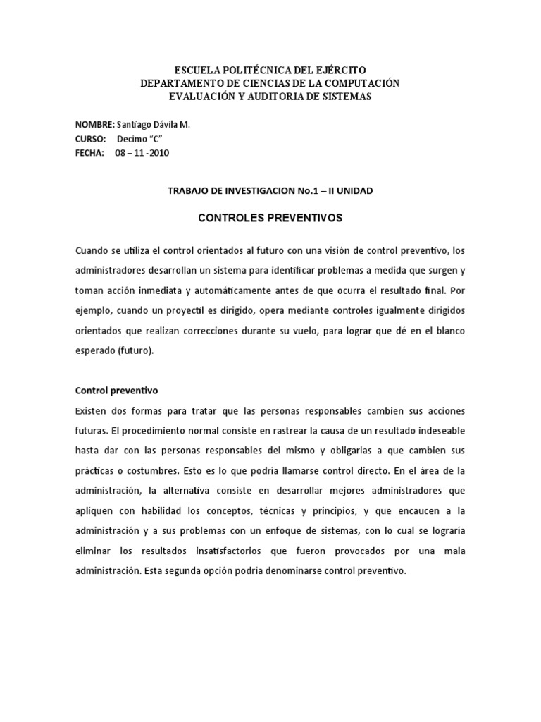 Control Preventivo en Administración | PDF | Evaluación