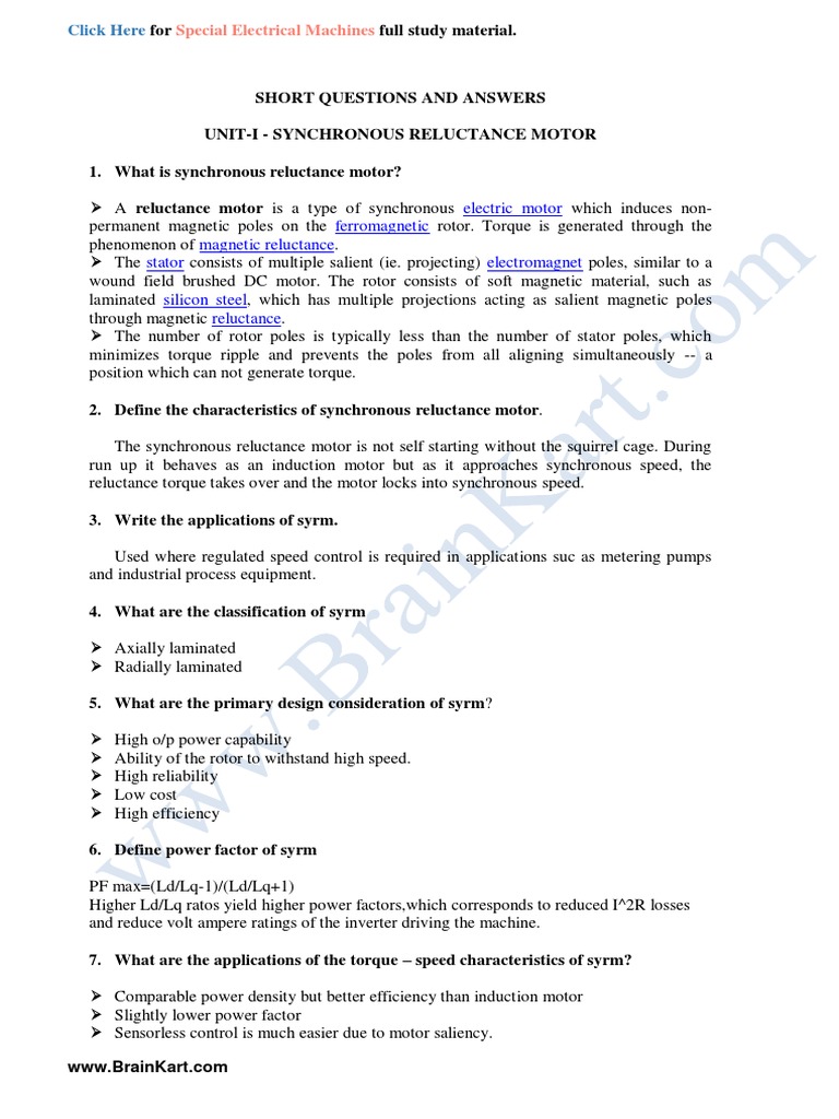 Study Material for Special Electrical Machines | PDF | Electric Motor ...