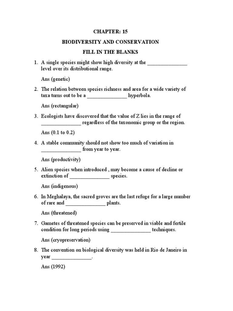 Chapter 15 Biodiversity and Conservation | PDF | Biodiversity ...