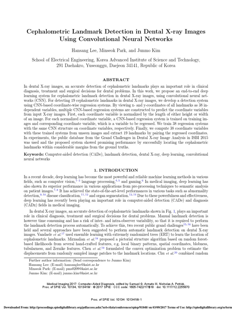 Cephalometric Landmark Detection in Dental X-Ray Images Using Convolutional Neural Networks ...