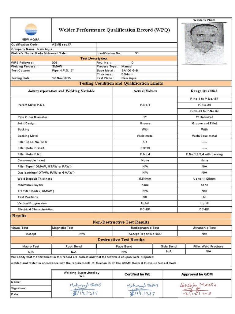 Welder Qualification Test Certificate: Weld Test Details, 54% OFF