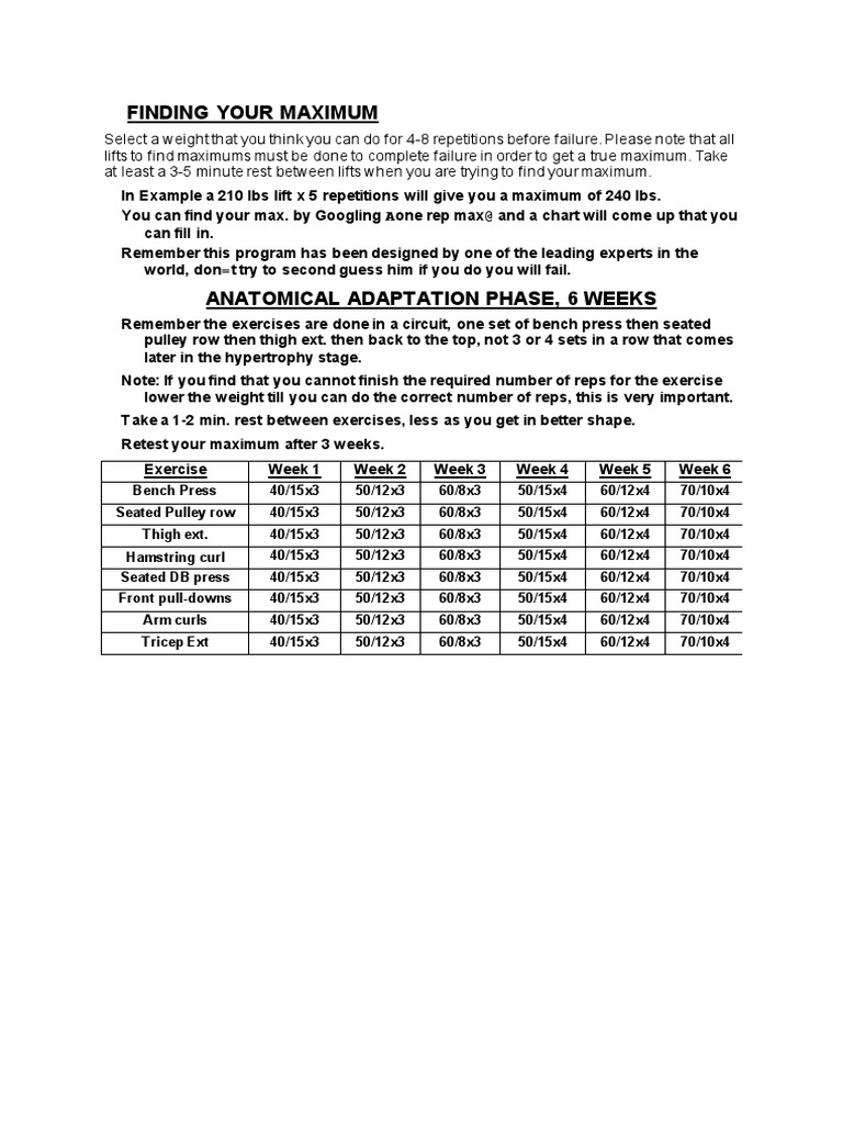 Max Weight Lifting Guide: 6-Week Plan | PDF