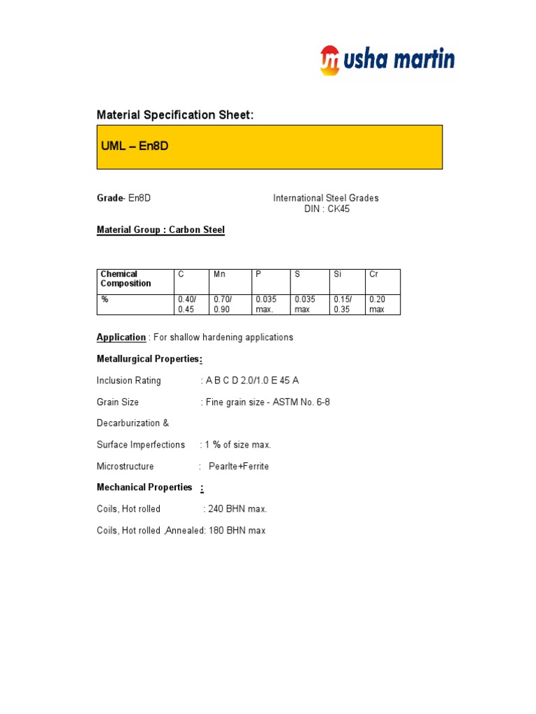 Material Specification Sheet En8D Coils | PDF