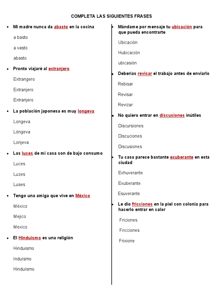 Completa Las Siguientes Frases | PDF