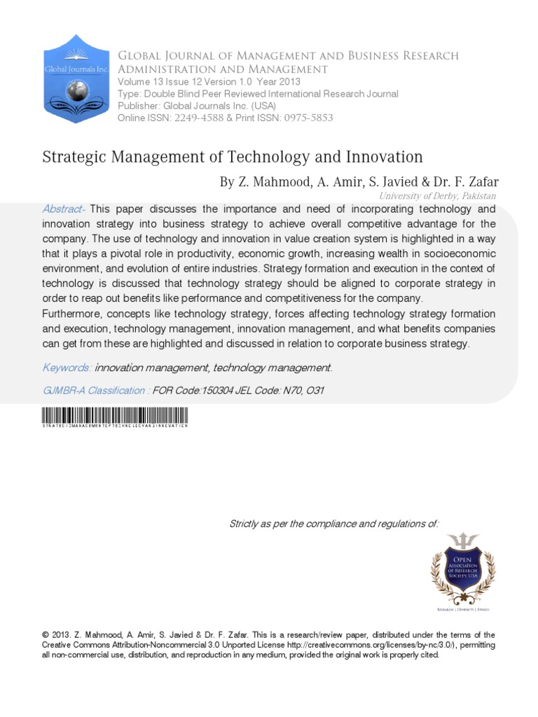 7 Strategic Management of Technology | PDF | Strategic Management ...