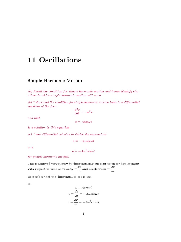 11 Oscillations: Simple Harmonic Motion | PDF | Resonance | Physics