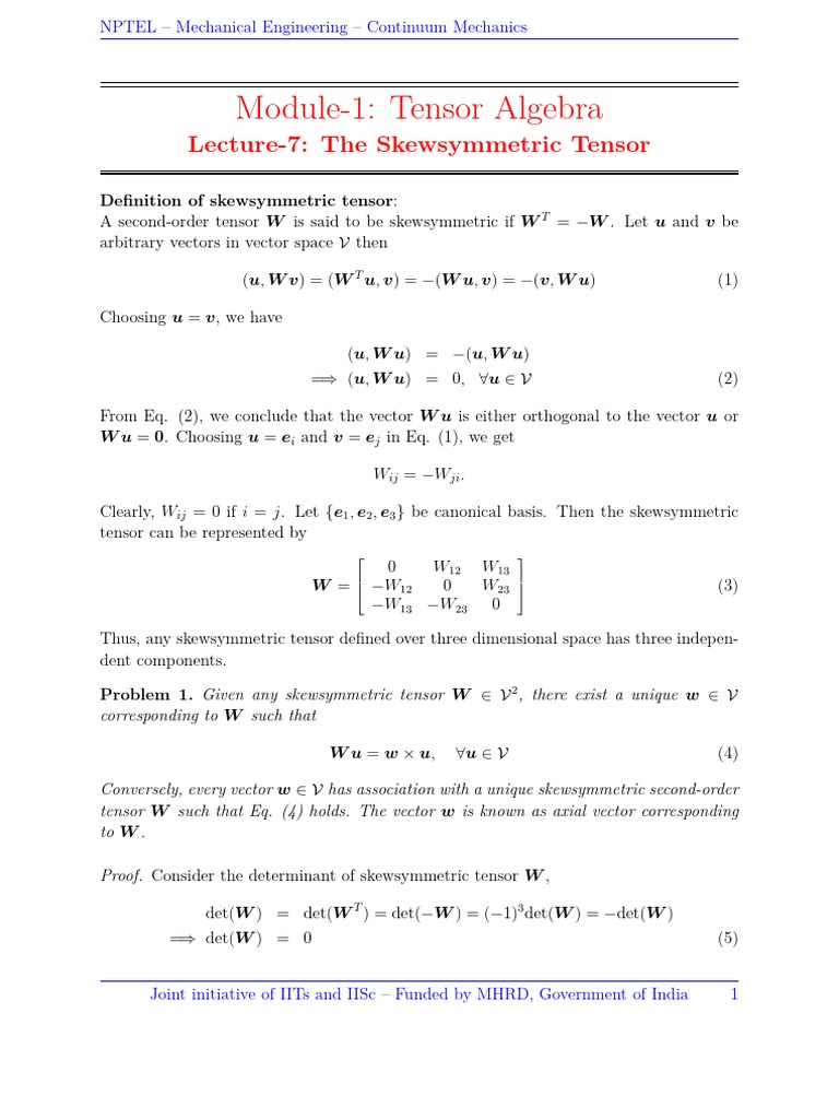 Module-1: Tensor Algebra: Lecture-7: The Skewsymmetric Tensor | PDF | Eigenvalues And ...
