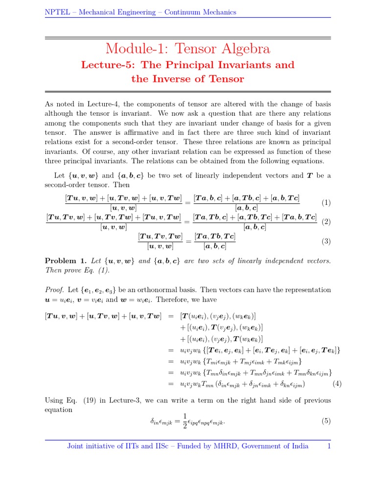 The Principal Invariants and the Inverse of a Tensor: Calculating the ...