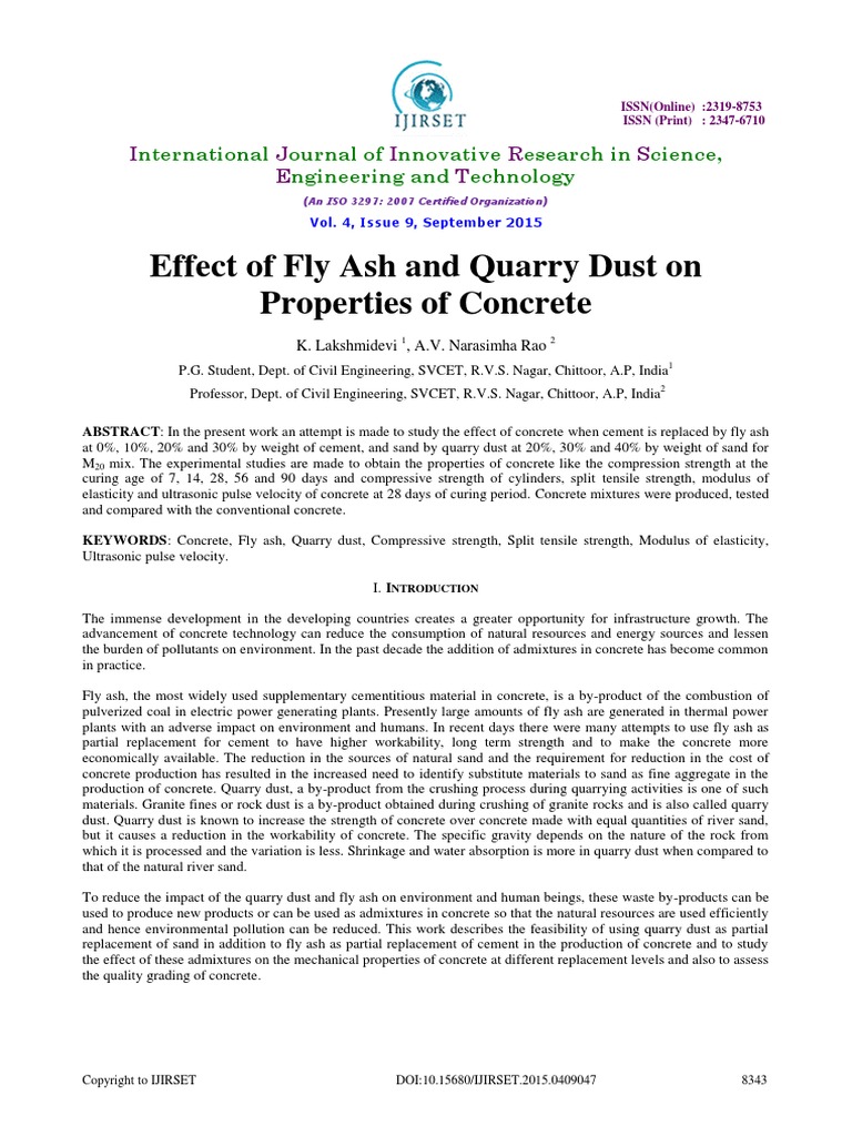 Effect of Fly Ash and Quarry Dust On Properties of Concrete | PDF ...