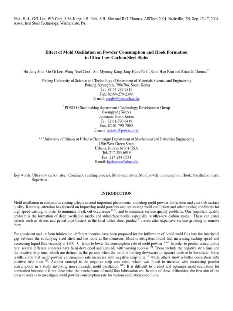 Mold Oscillation and Negative Strip Time PDF | PDF | Time | Casting