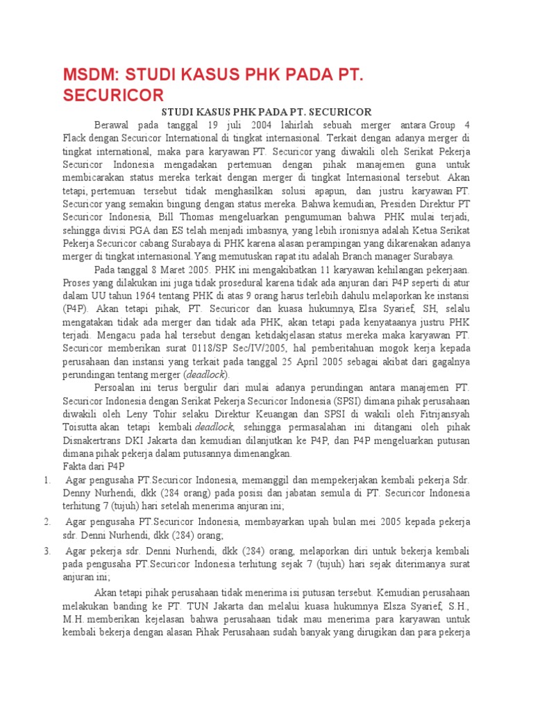 Contoh Studi Kasus MSDM | PDF | Bisnis | Pengelolaan Keuangan & Uang