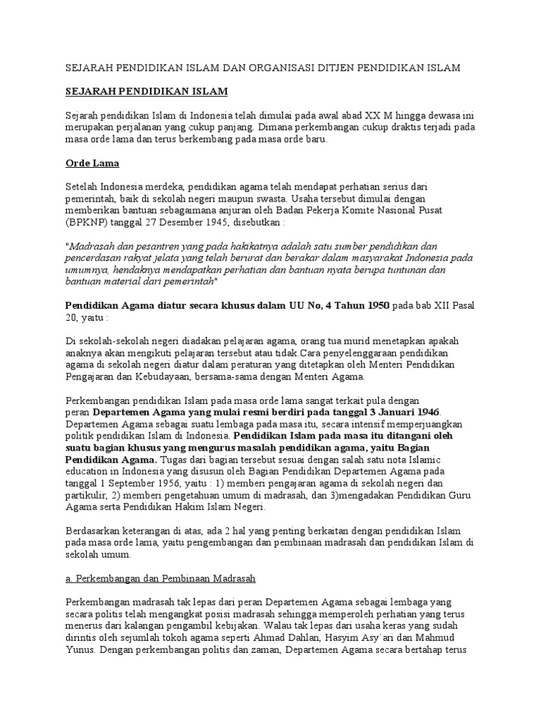 SEJARAH PENDIDIKAN ISLAM DAN ORGANISASI DITJEN PENDIDIKAN ISLAM Pendis - Kemenag | PDF | Ilmu Sosial