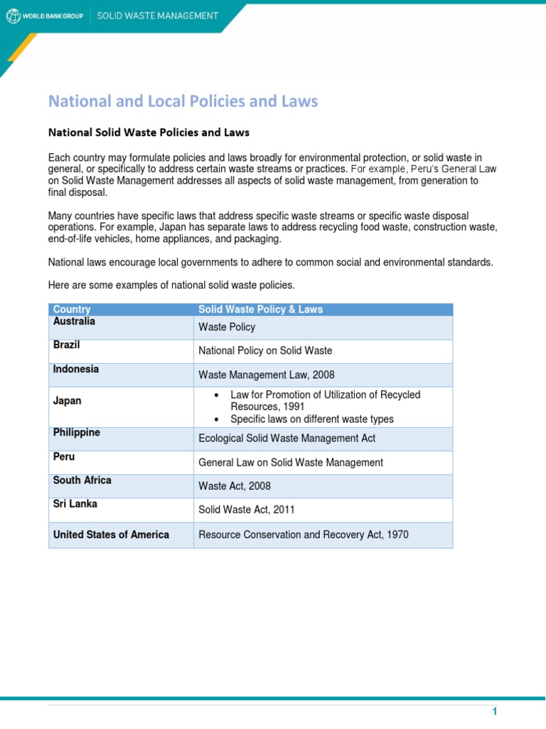 National and Local Policies and Laws | PDF | Waste Management ...