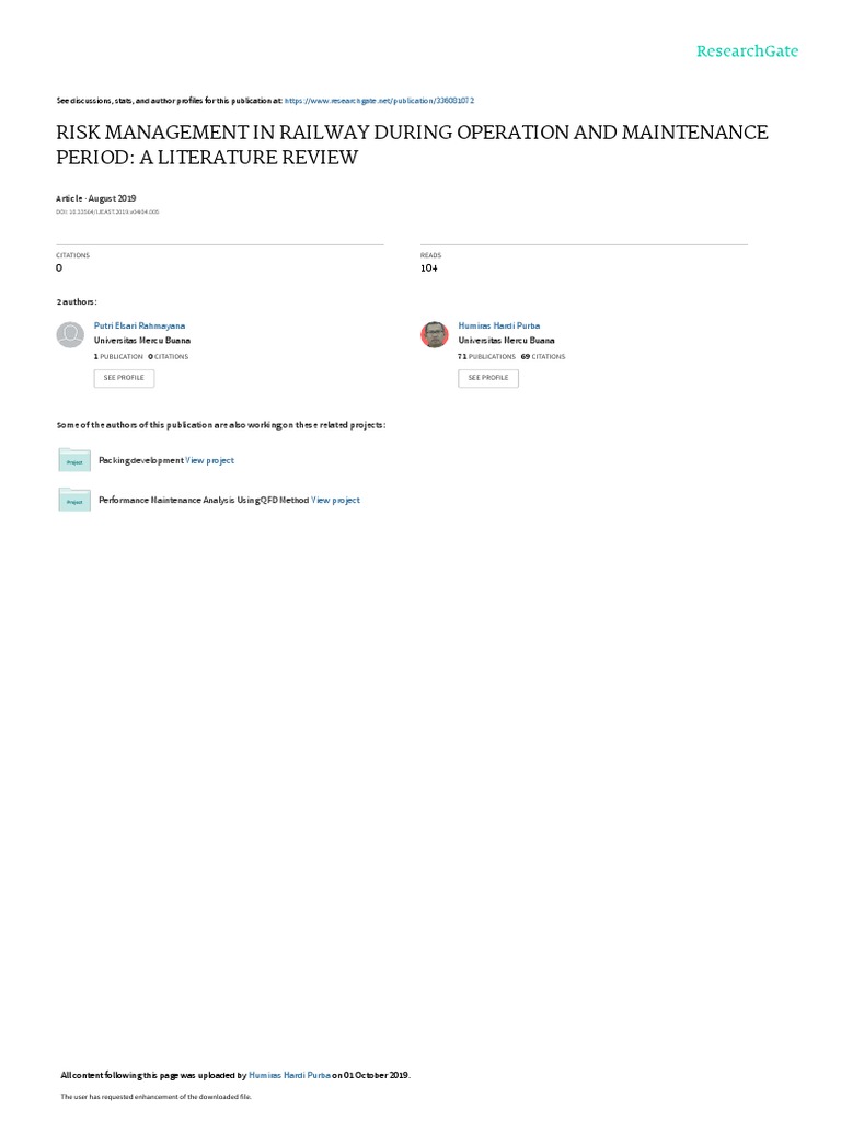 Risk Management in Rail Transport: A Review of Technical and Non ...