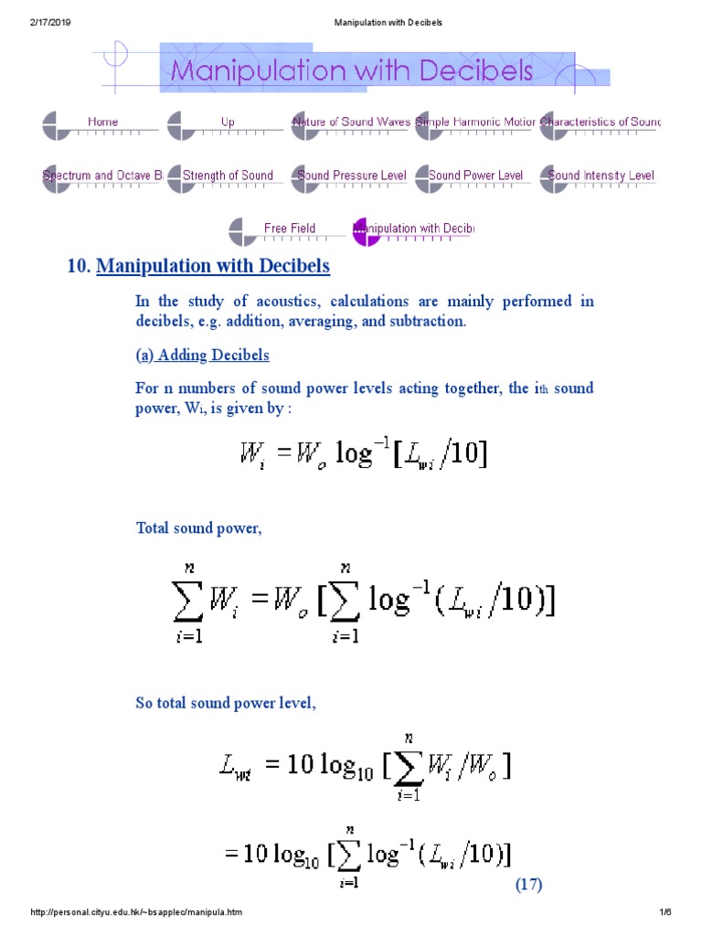 Manipulation with Decibels: Adding, Averaging, and Subtracting | PDF ...