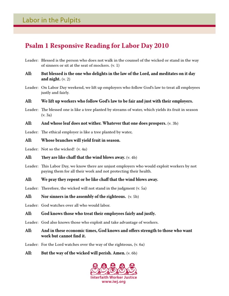 Psalm 1 Responsive Reading For Labor Day 2010 | PDF