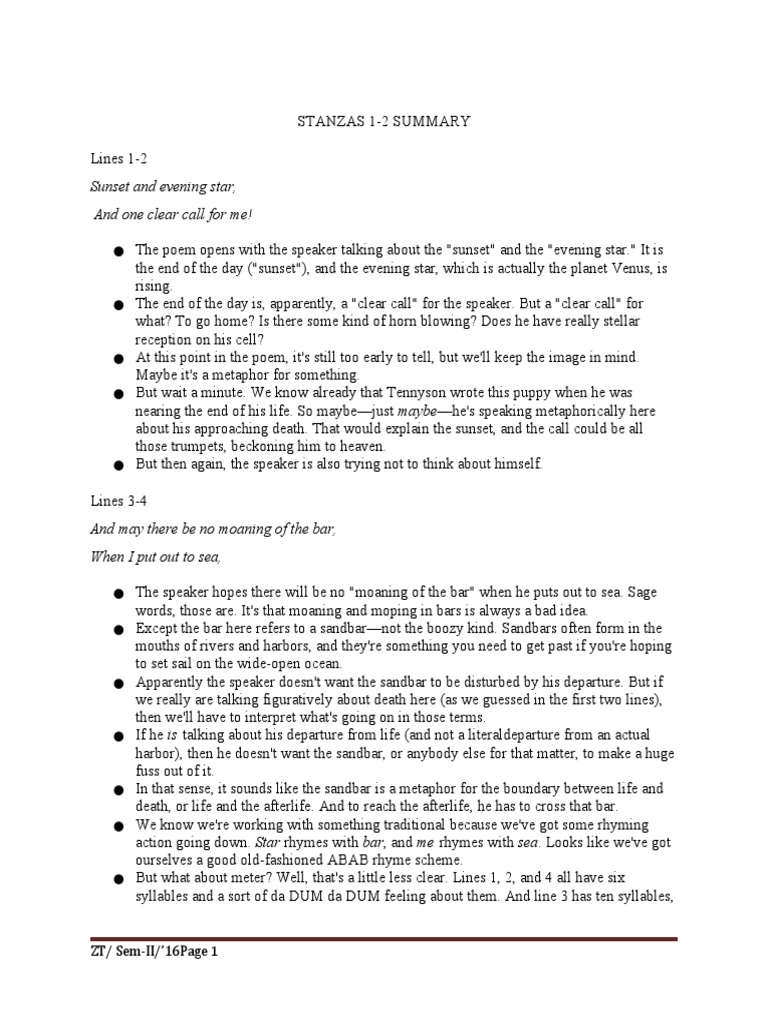 Crossing The Bar-A.Tennyson | PDF | Poetry