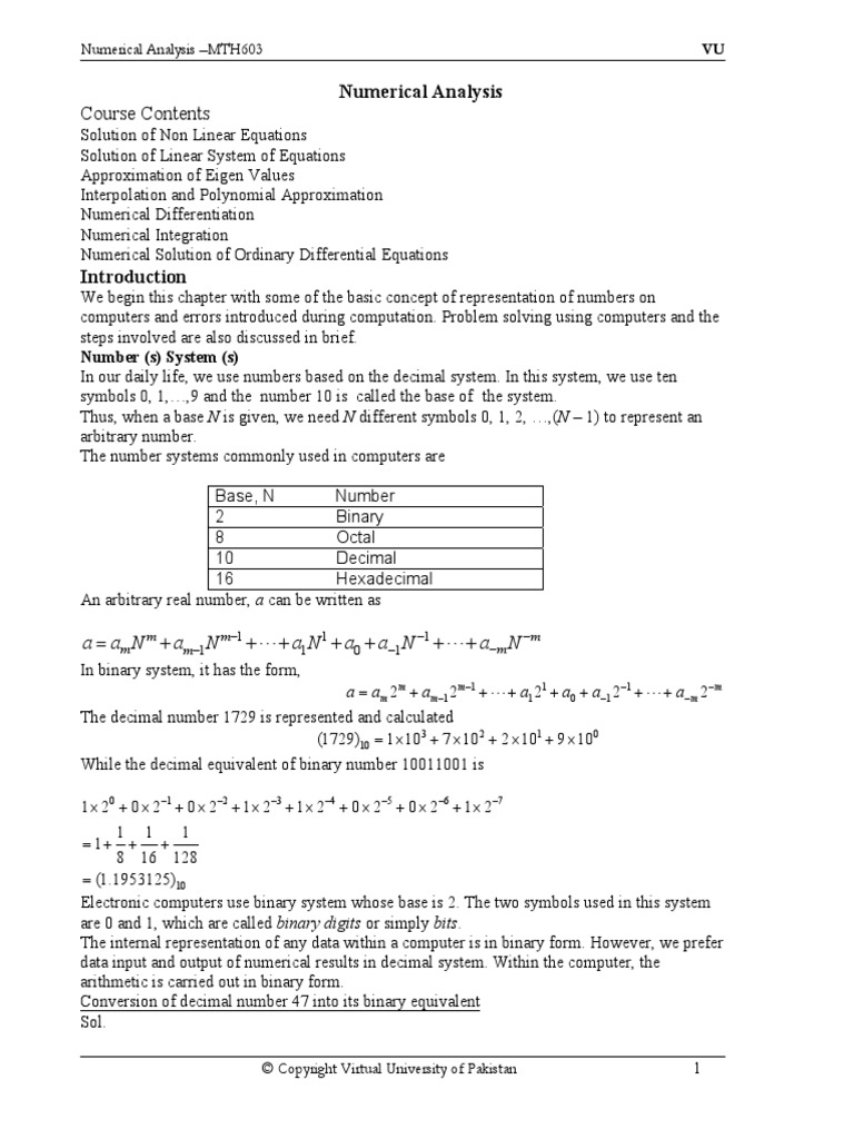 Numerical Analysis Mth603 Handouts Lecture 1 Pdf Decimal Numerical Analysis 