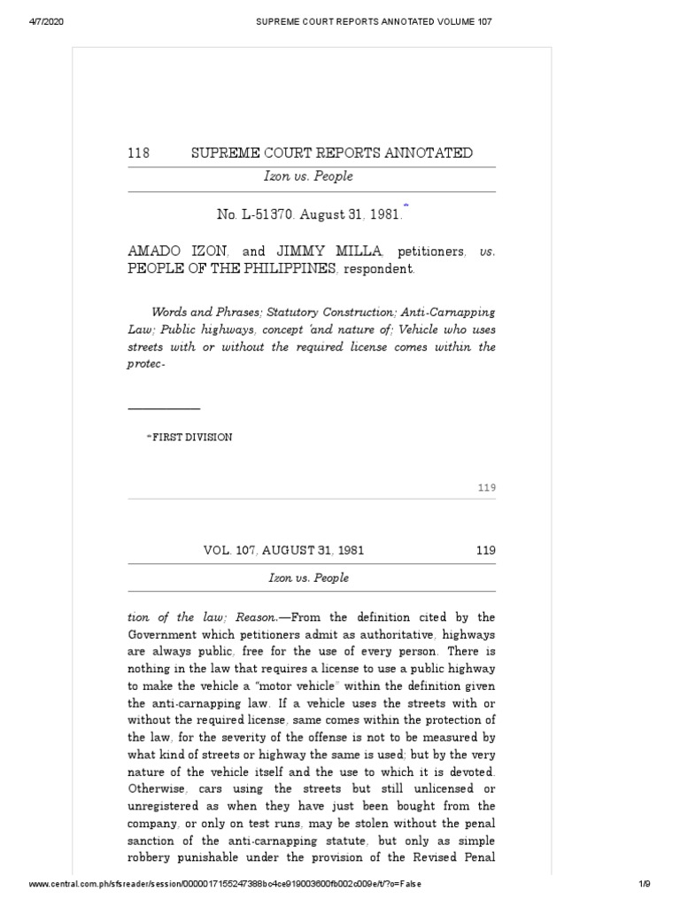 118 Supreme Court Reports Annotated: Izon vs. People | PDF | Theft ...