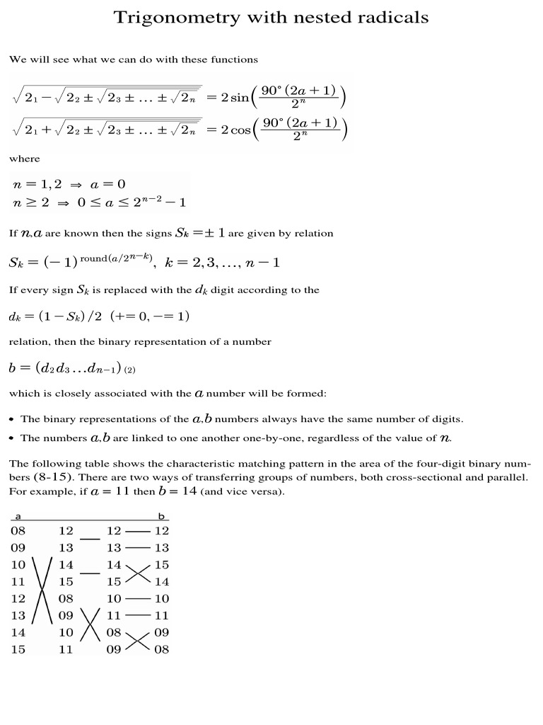 Nested Radicals and Trigonometry | PDF | Numbers | Equations