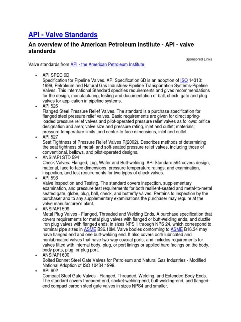 API & ASTM Valve Standards Guide | PDF | Valve | Pipe (Fluid Conveyance)