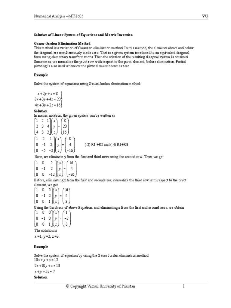Numerical Analysis Mth603 Handouts Lecture 10 Pdf Applied Mathematics Algebra 