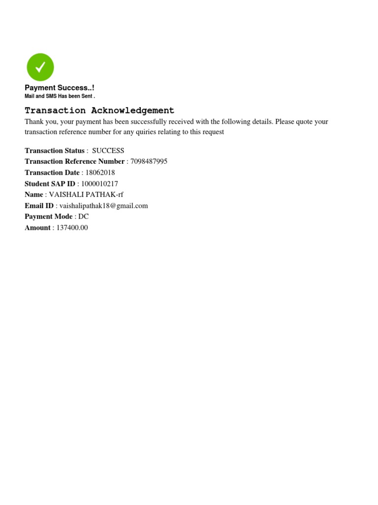 Transaction Acknowledgement: Payment Success..! | PDF