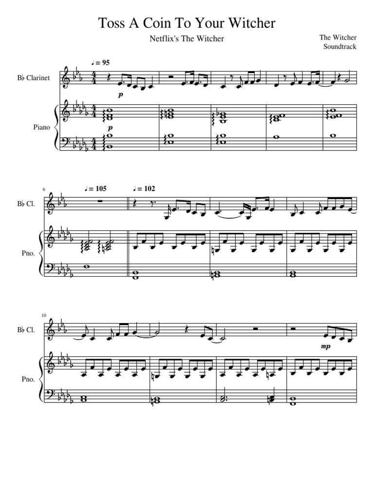 Toss - A - Coin - To - Your - Witcher Clarinet-Score - and - Parts | PDF