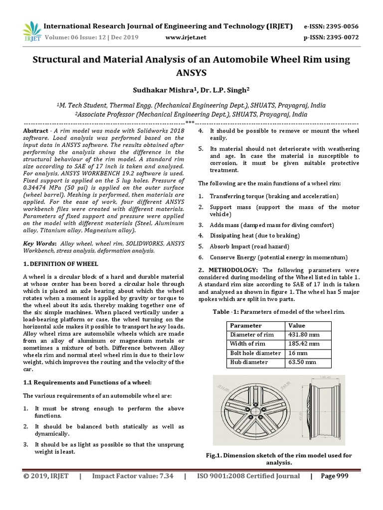 Structural and Material Analysis of An Automobile Wheel Rim Using Ansys ...