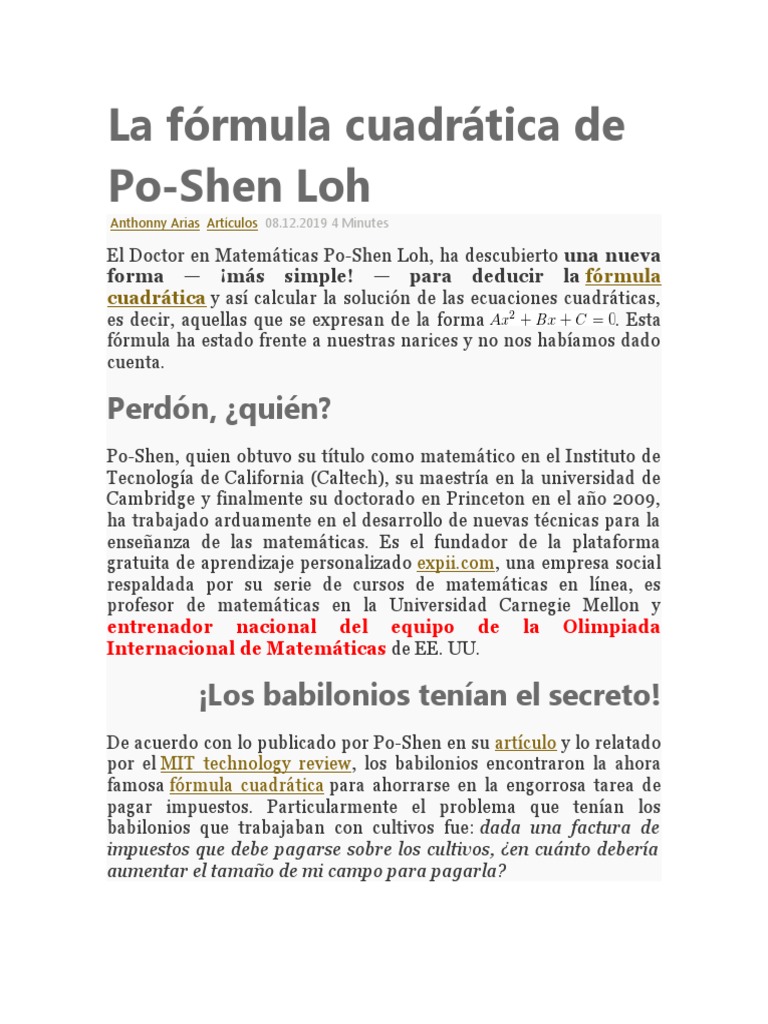 Método Po-Shen Loh para Ecuaciones Cuadráticas | PDF | Ecuaciones | Álgebra