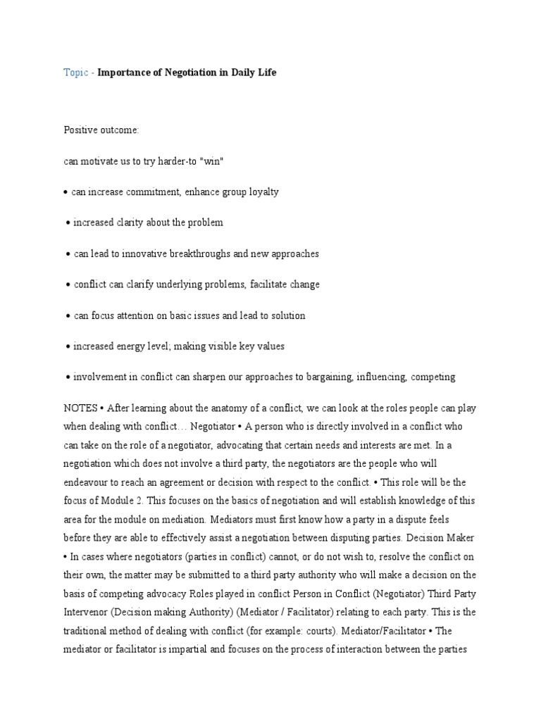 Importance of Negotiation | PDF | Negotiation | Mediation