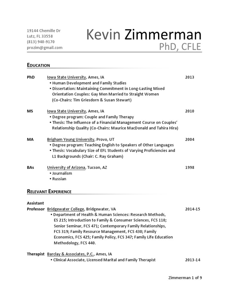 Curriculum Vitae - Revised 2020-04-19 | PDF | Family Therapy ...